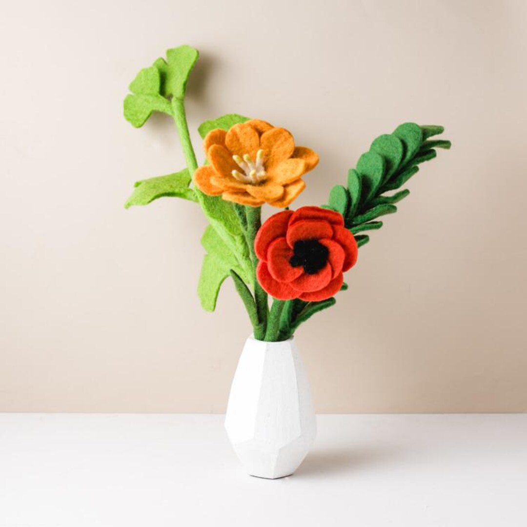 Poppy Glow Felt Flower Bouquet - Etsy