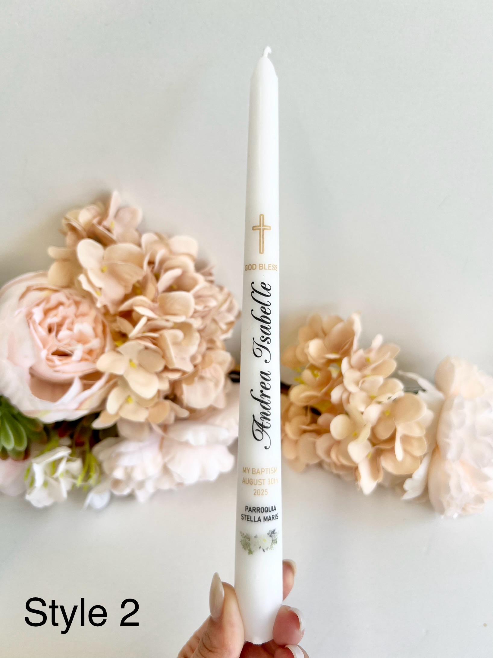 Personalized Baptism Candle, Custom Christening Candle, Floral Baptism ...