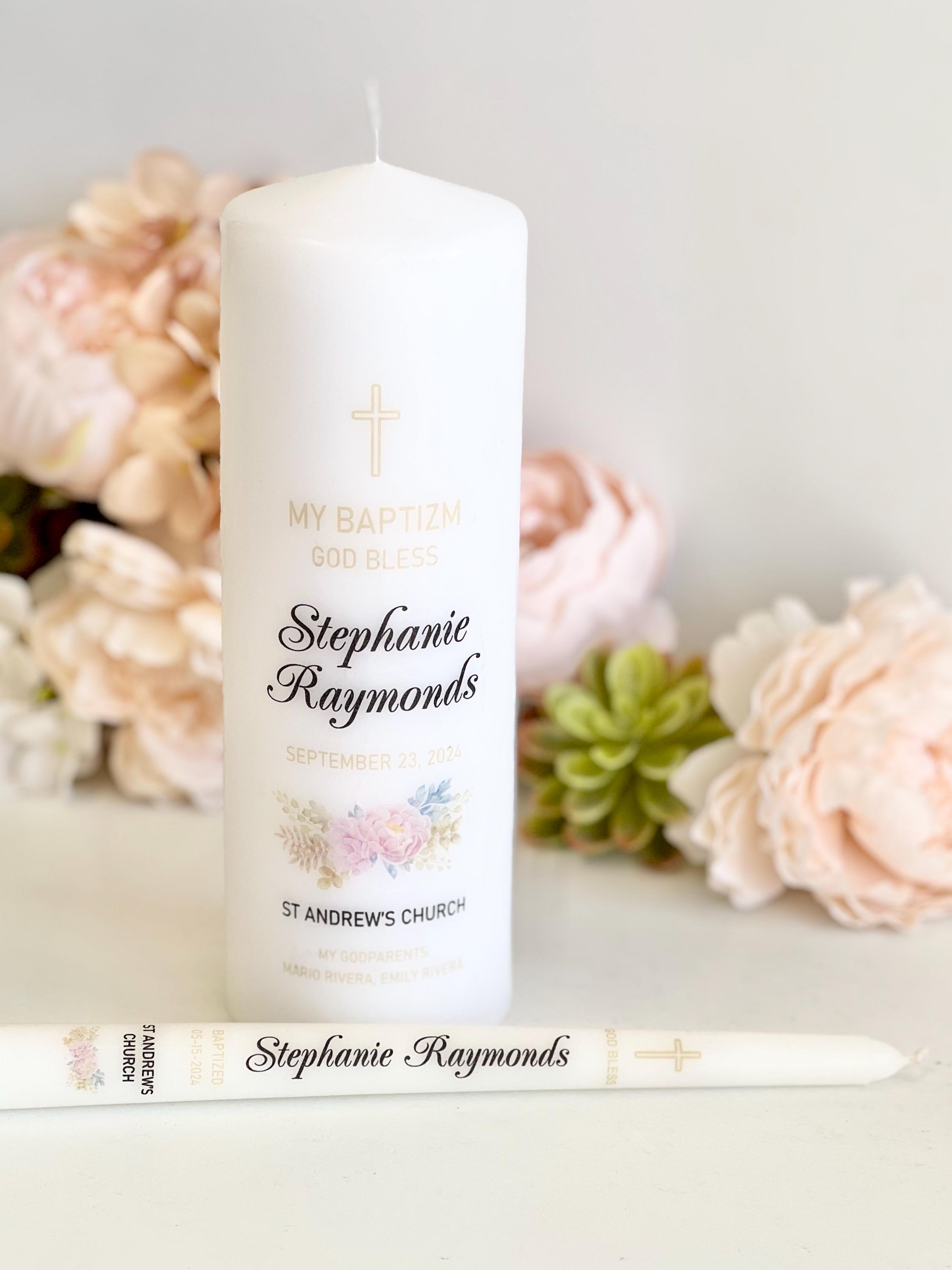 Personalized Baptism Candle, Custom Christening Candle, Floral Baptism ...