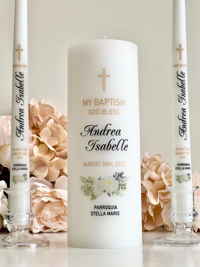 Personalized Baptism Candle, Custom Christening Candle, Floral Baptism ...