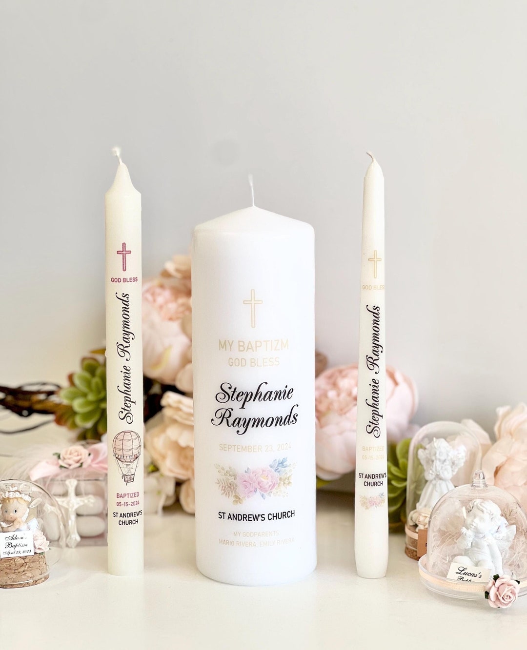 Personalized Baptism Candle, Custom Christening Candle, Floral Baptism ...