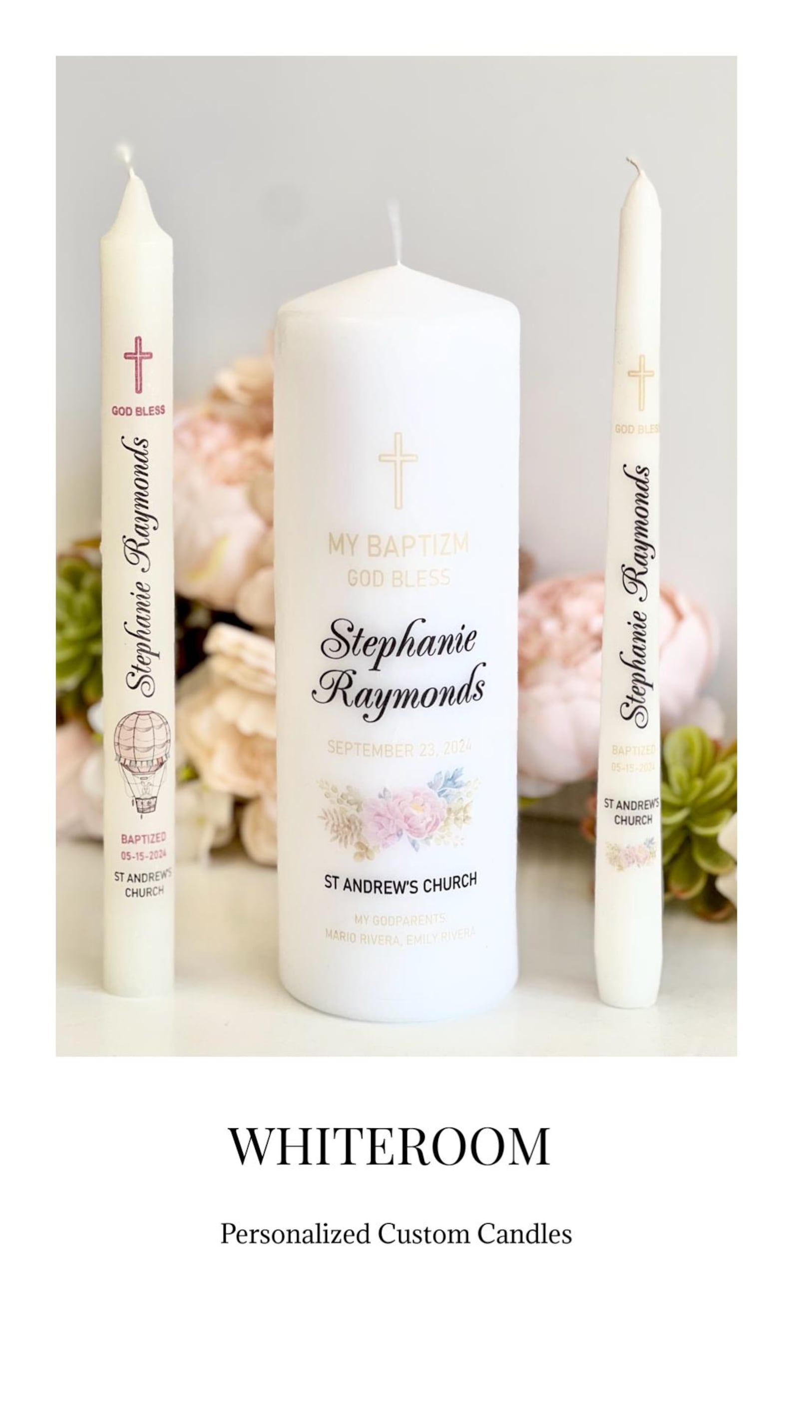Personalized Baptism Candle, Custom Christening Candle, Floral Baptism ...