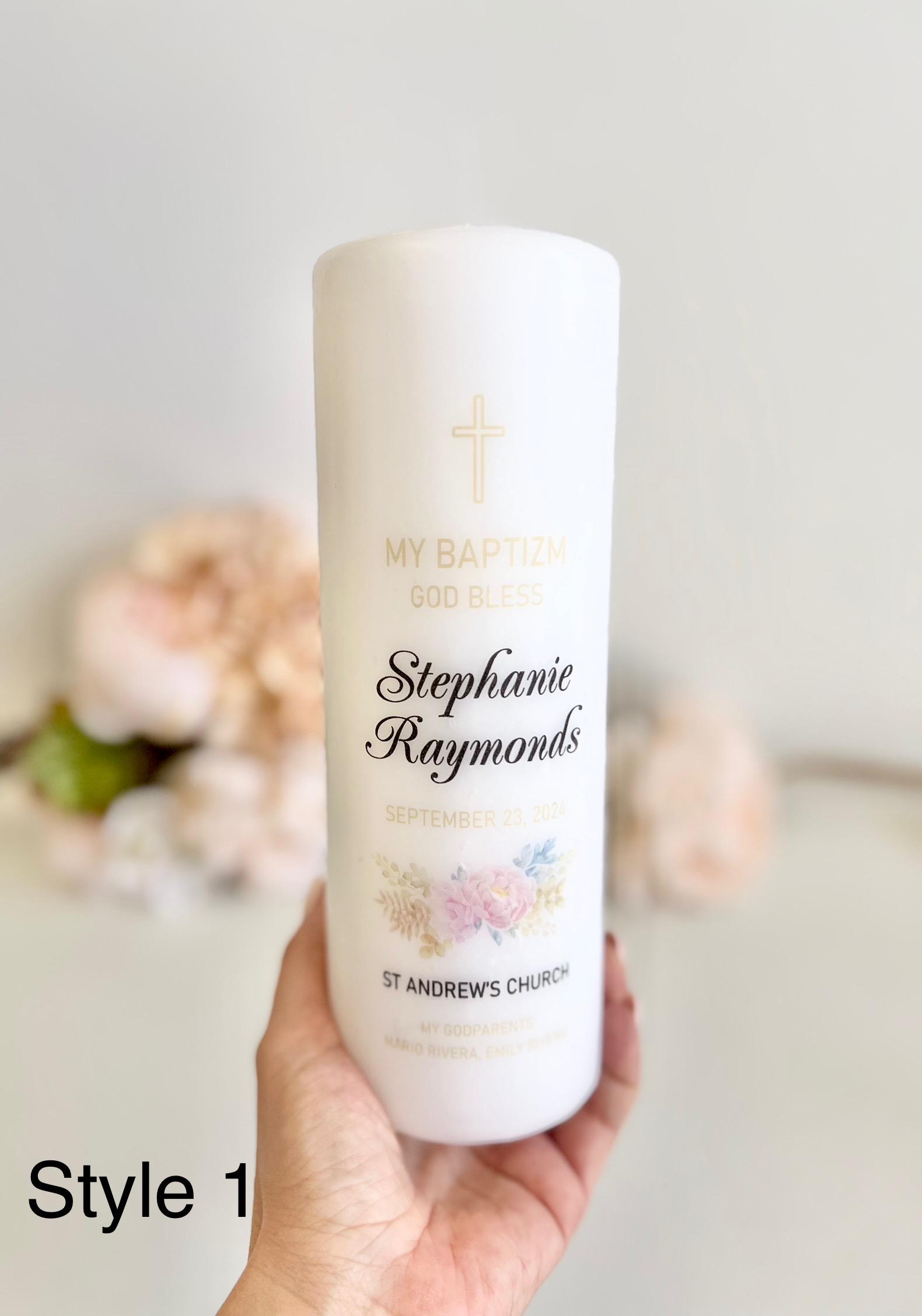 Personalized Baptism Candle, Custom Christening Candle, Floral Baptism ...