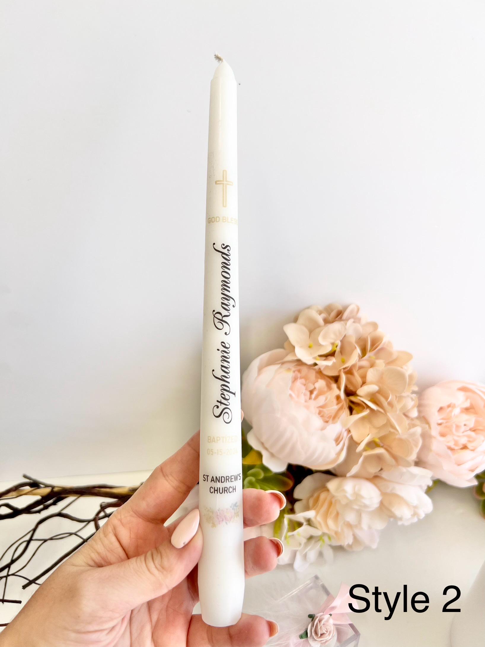 Personalized Baptism Candle, Custom Christening Candle, Floral Baptism ...