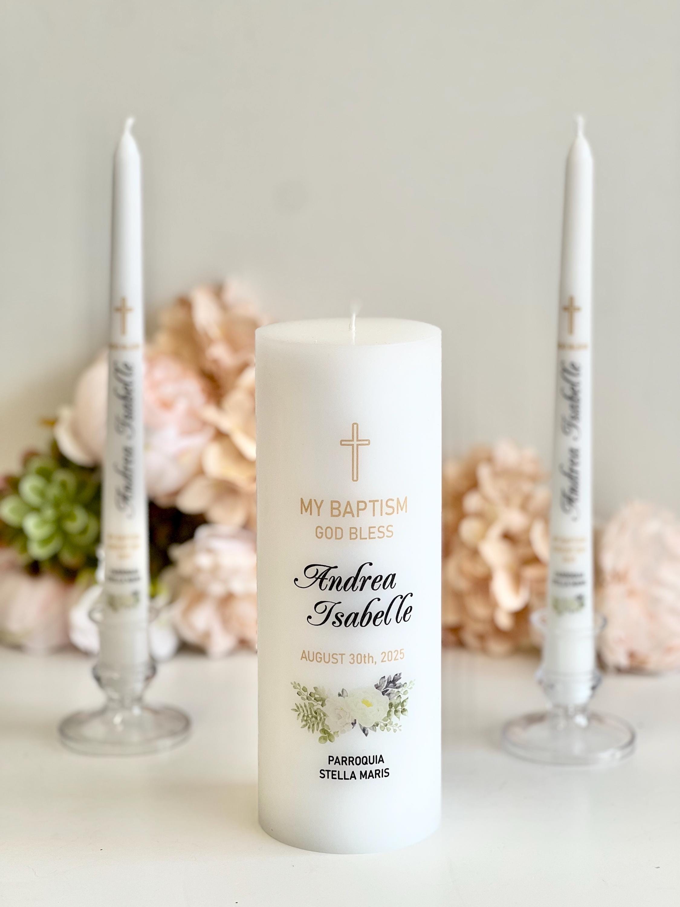 Personalized Baptism Candle, Custom Christening Candle, Floral Baptism ...