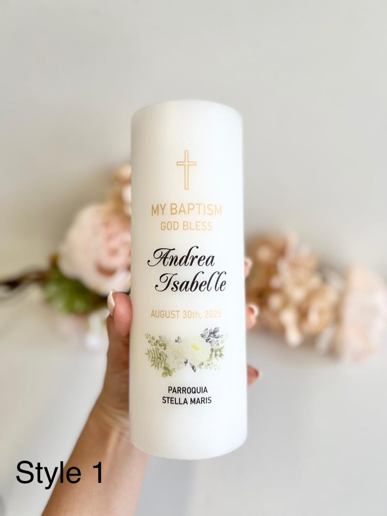 Personalized Baptism Candle, Custom Christening Candle, Floral Baptism ...