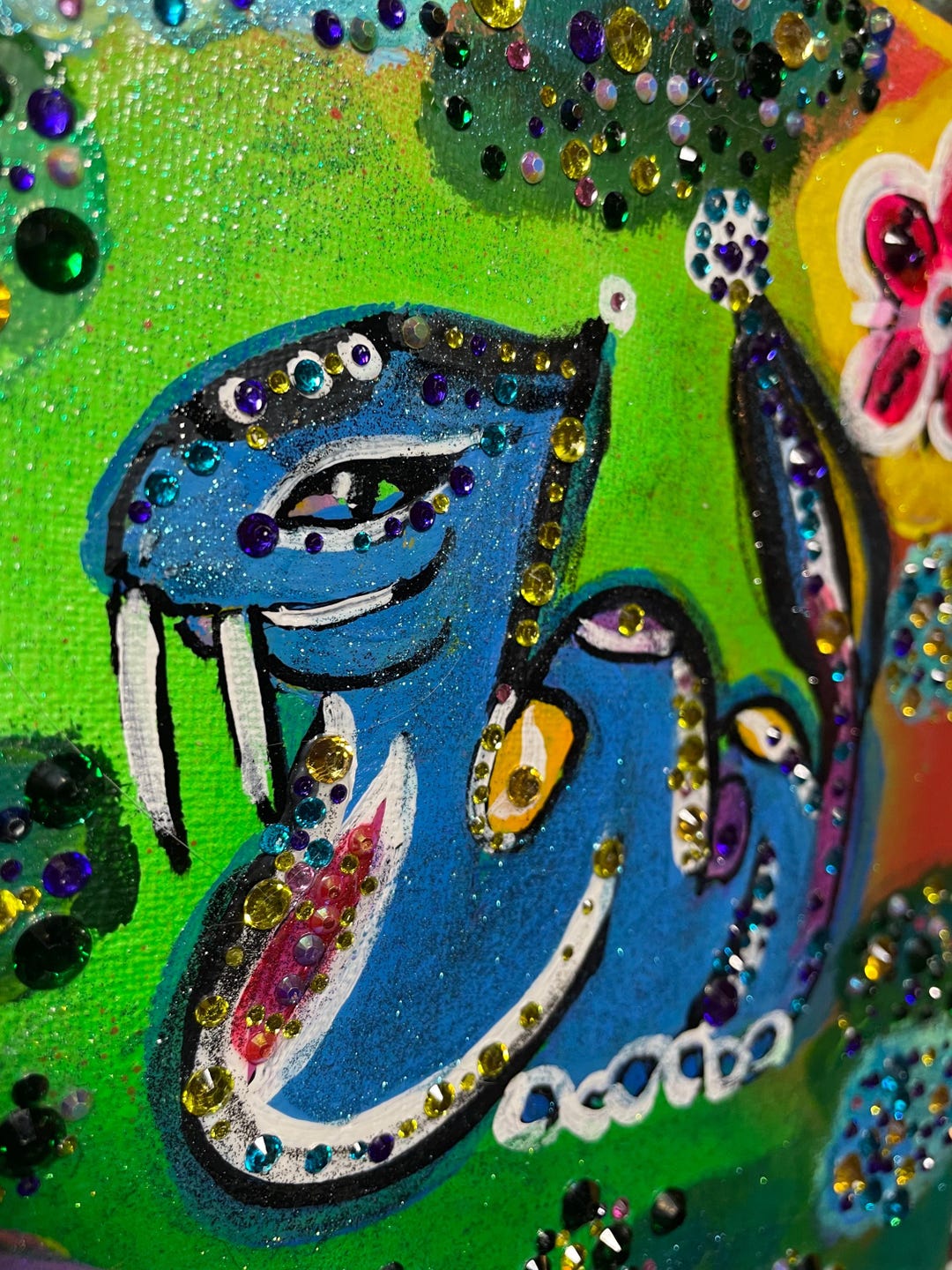 Shiny Seviper Painting 10X10 - Blue Rhinestone Acrylic Art - Etsy