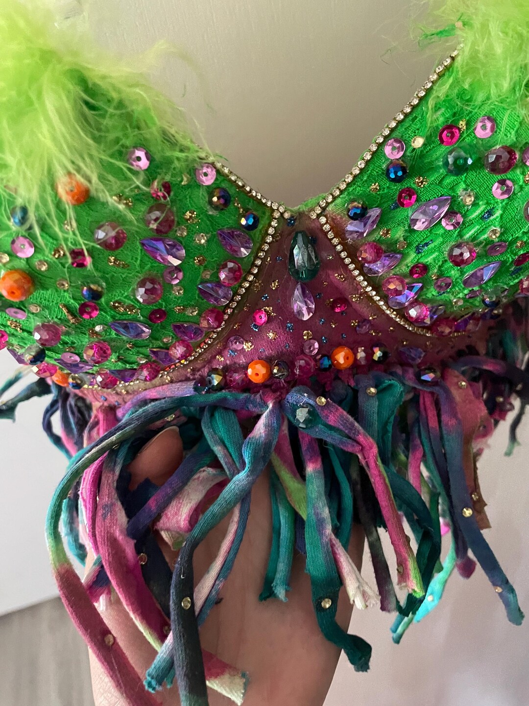 Emerald Faux Fur Burlesque Bra - Rhinestone Beaded Delight - Etsy