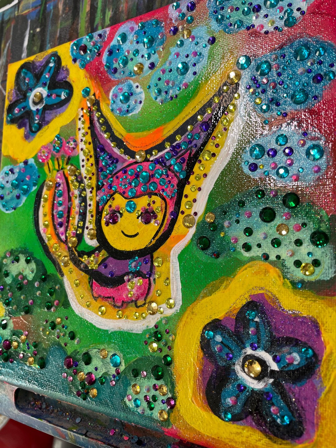 Adorable Skitty Pokemon- Cat- Blue Rhinestone Clouds Painting -8X8 Art - Etsy