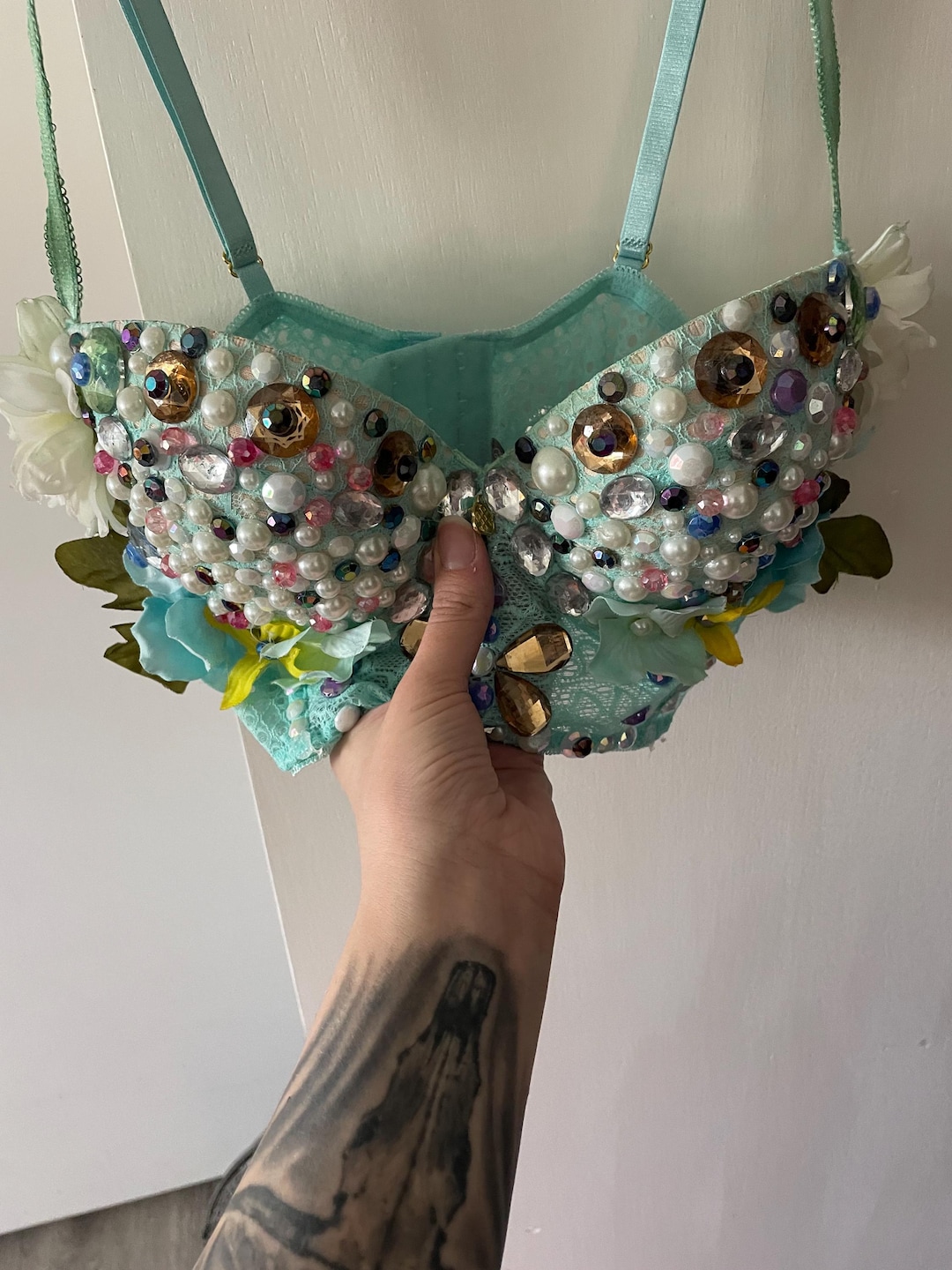 Handcrafted Rave Bra With Shimmering Gemstones and Pearls - Etsy