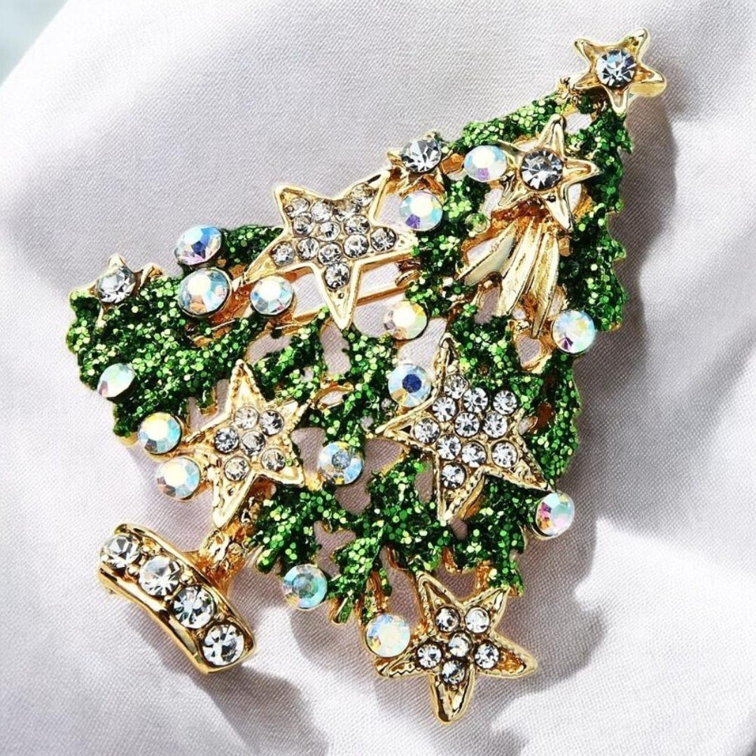 Christmas Tree Brooch With Bow | Winter Jewelry | Holiday Brooch Pin ...