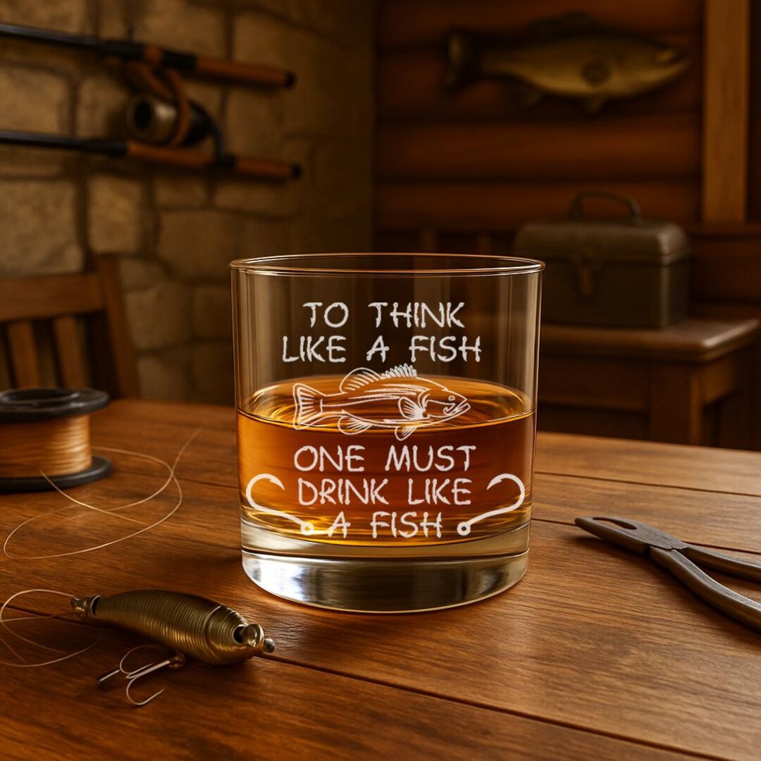 Funny Fishing Whiskey Glass: Etched Outdoorsman Barware (10.5 Oz) - Etsy