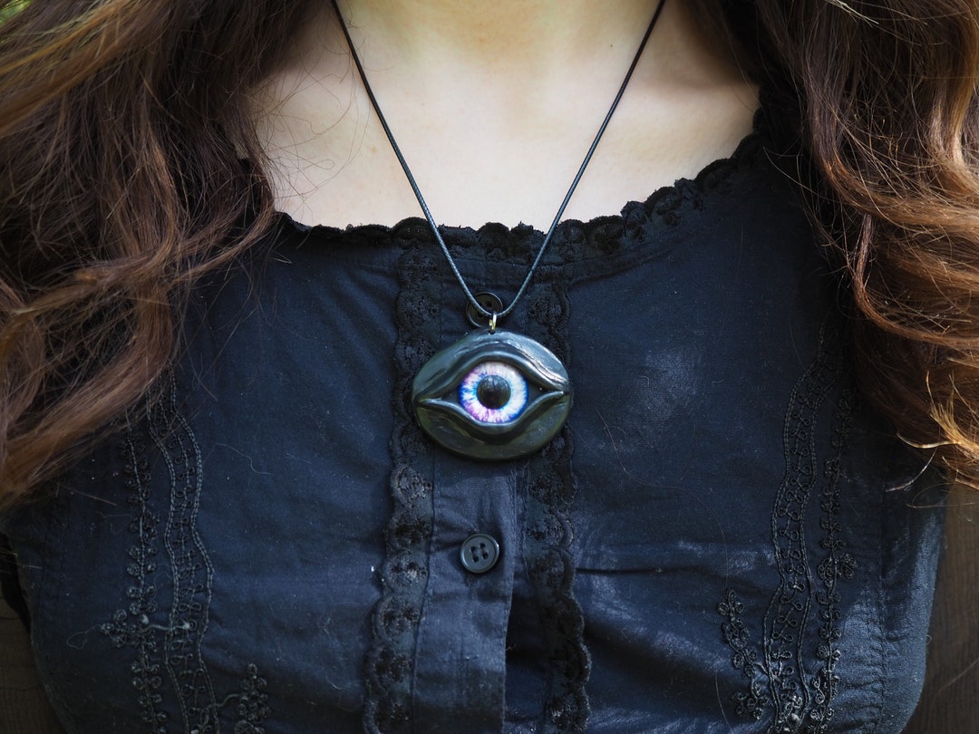 Handmade Polymer Clay Eye Necklace Glass Eyeball Gothic Witchy ...