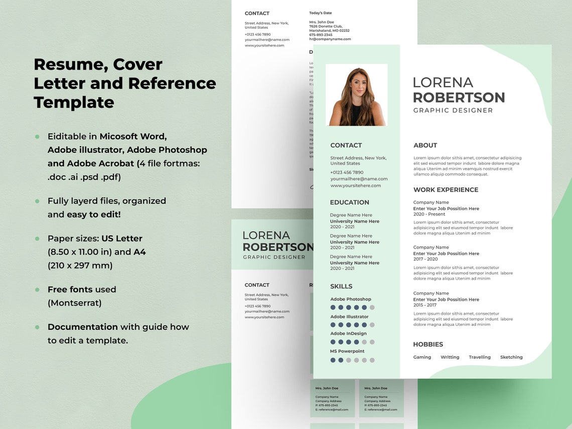 Resume Template With Cover Letter & Reference Letter | Editable In ...