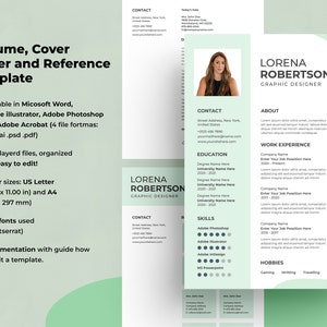 Resume Template With Cover Letter & Reference Letter | Editable In ...