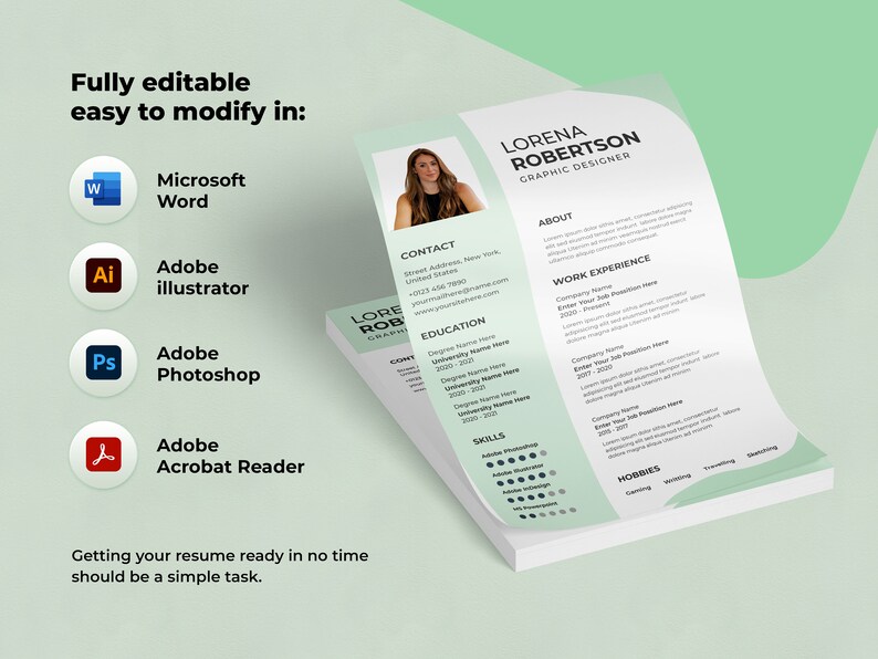 Resume Template With Cover Letter & Reference Letter | Editable In ...
