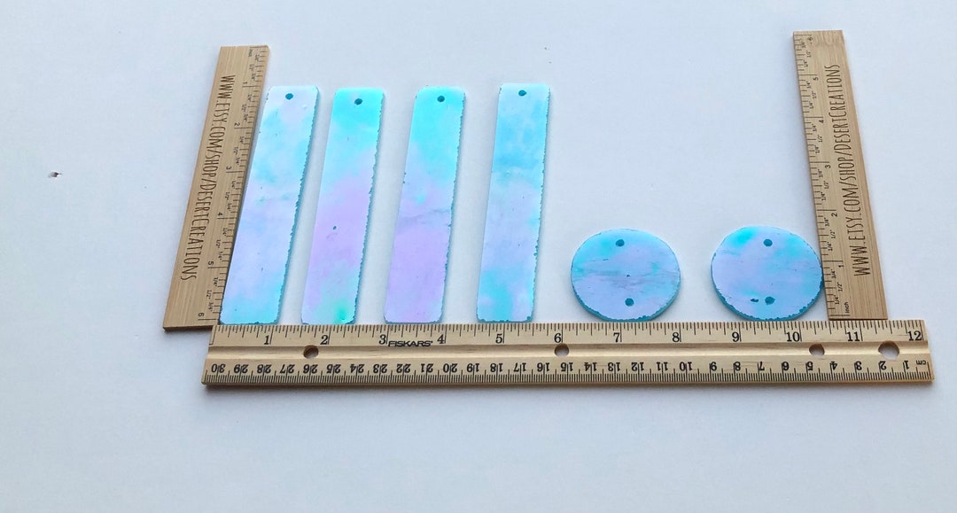 6-blue-iridescent Glass Strips-shapes-drilled-d-i-y-chime-handmade ...