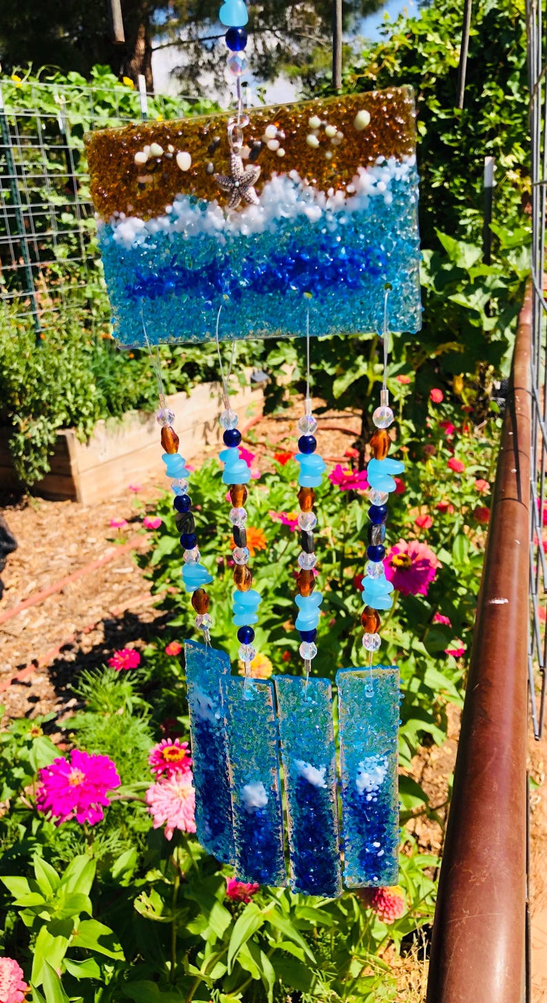 Ocean-surf-windchime-turquoise Blue-beach Glass-abalone Shells - Etsy