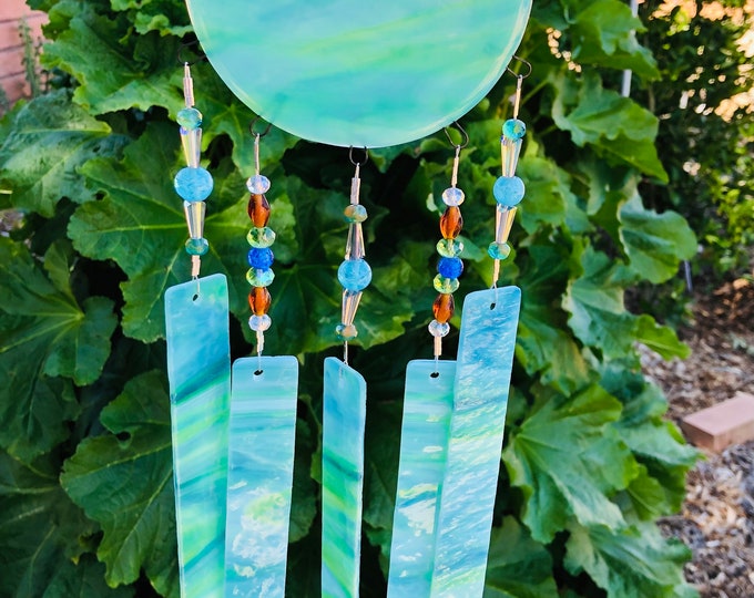 Lake View-windchime-beach House Decor-wispy Teal Green Glass - Etsy