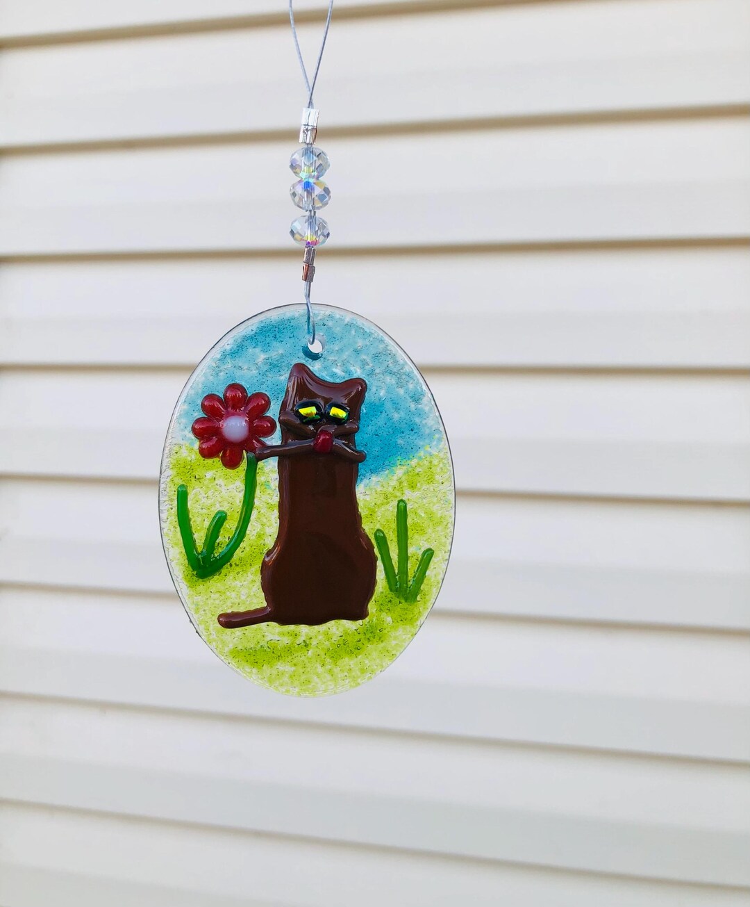 Kitty-ornament-glass Suncatcher-pet Portrait-flower-birthday Gift - Etsy