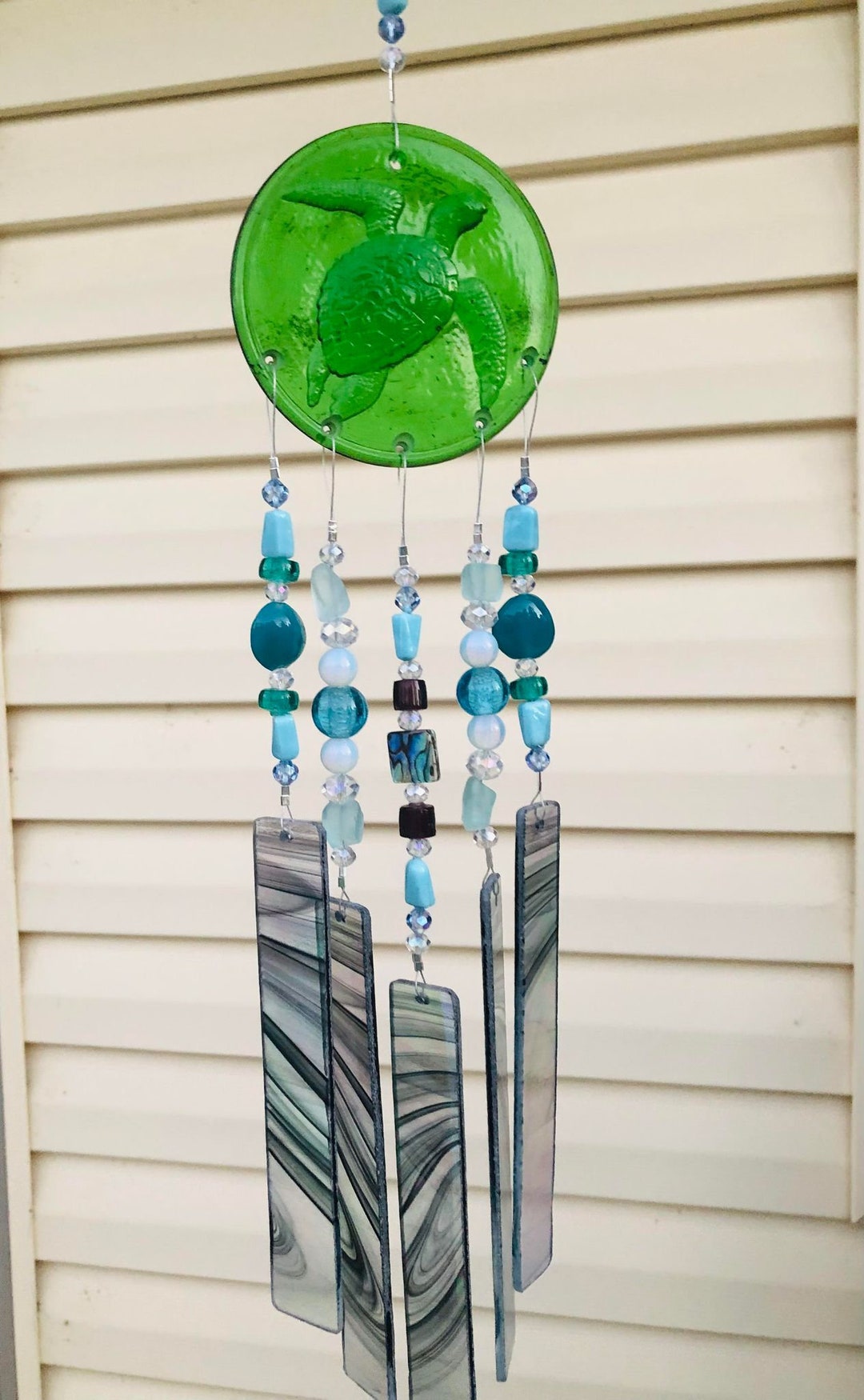 Sea Turtle-windchime-beach Decor-handmade-glass Design - Etsy