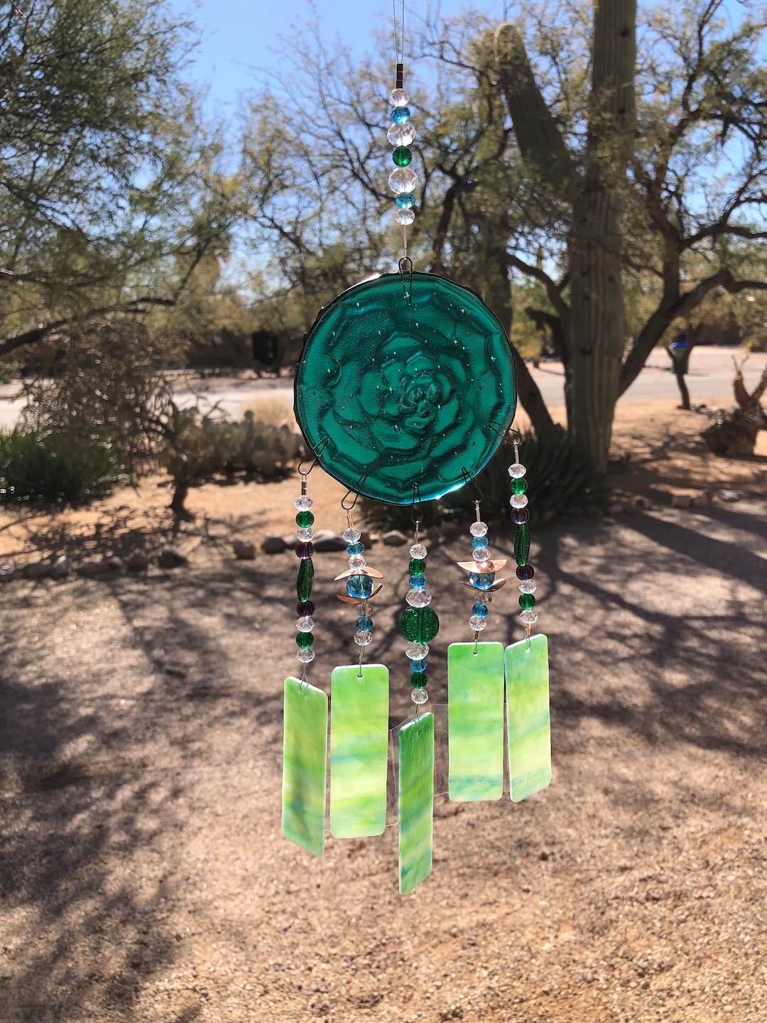 Succulent Windchime in Glass-patio Decor-garden Gift-teal Green - Etsy