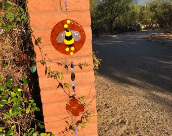 Bumble Bee-windchime-garden Art-fused Glass-honey Bee Gift-outdoor ...