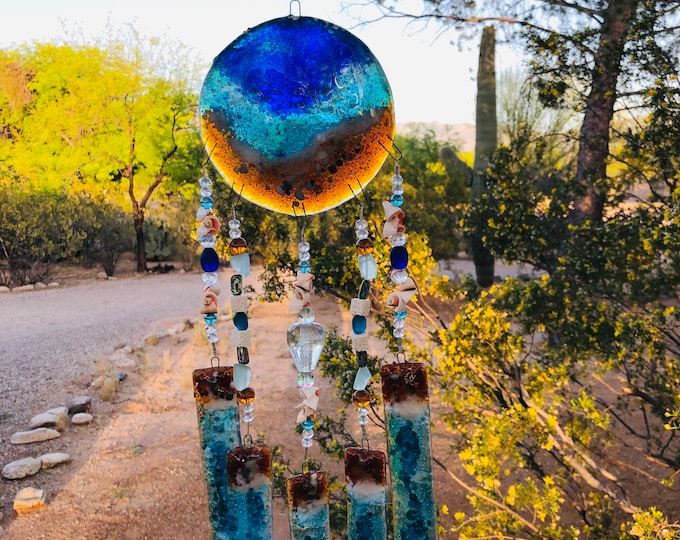 Fused Glass Orange Field of Flowers Wind-chime Flower Panel Wind Chime ...