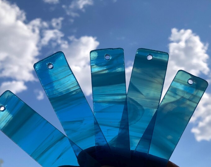 5-wispy-blue-drilled-glass-strips-hanging Tutorial-d-i-y-yard Art - Etsy