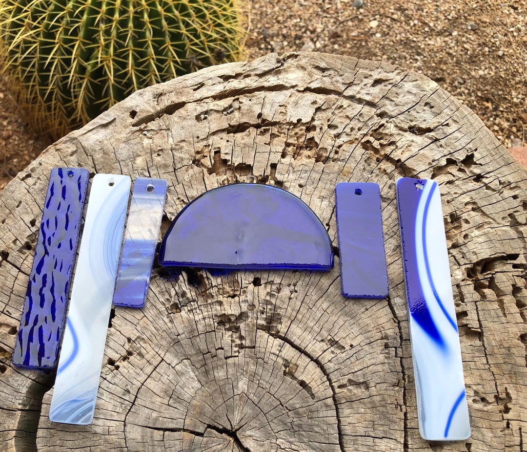 6-chime-drilled-blue Glass-d-i-y-strips-shape-create-yard Art - Etsy
