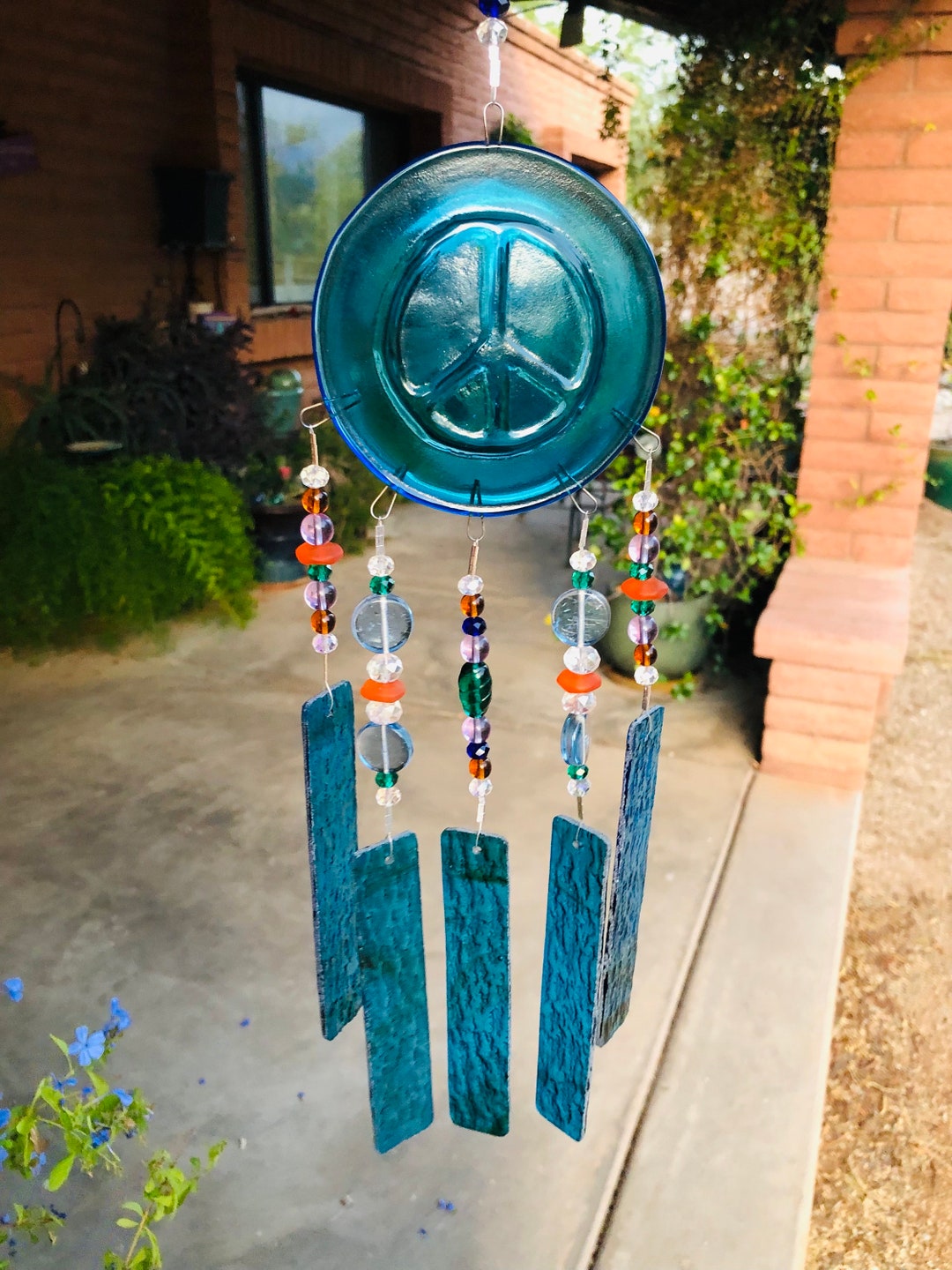 Peace-sign-windchime-blue-love-suncatcher-peace-window Hanging-patio ...