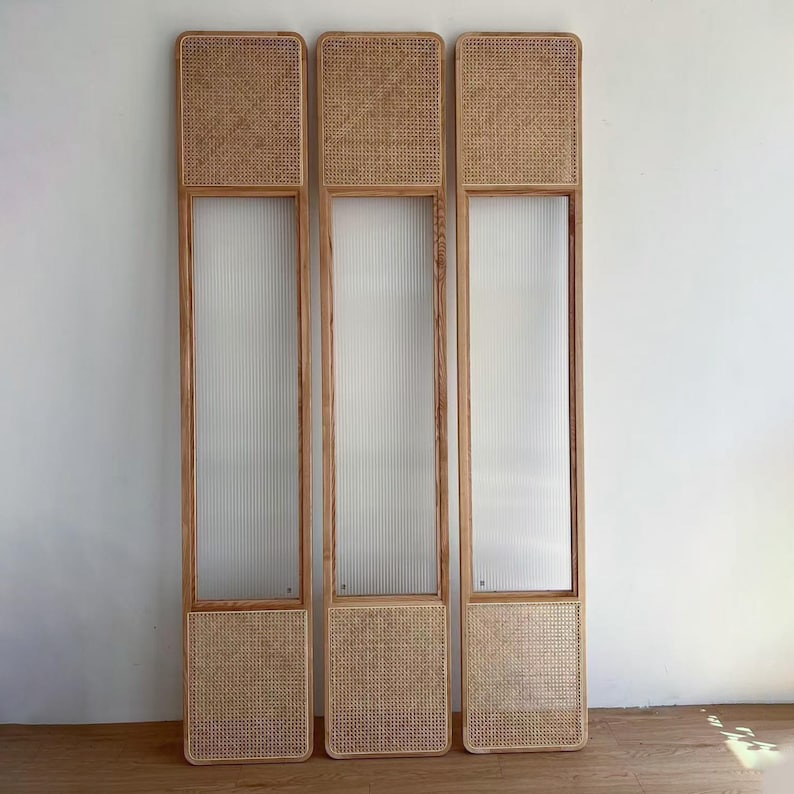 Mid Century Modern Fluted Glass Cane Privacy Screen | Room Divider - Etsy
