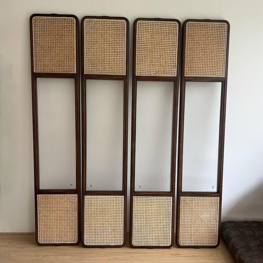 Mid Century Modern Fluted Glass Cane Privacy Screen | Room Divider - Etsy