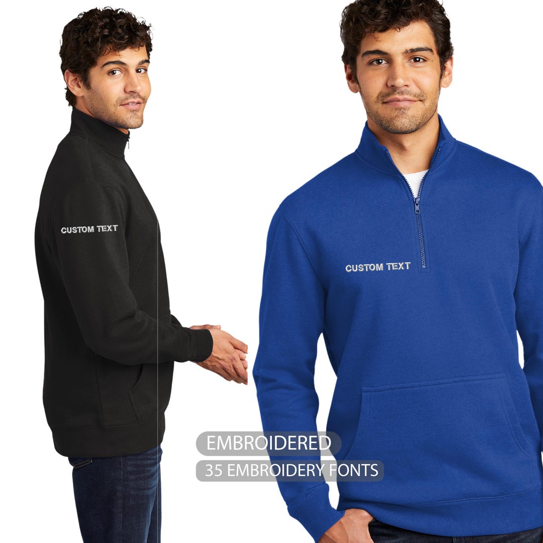 Custom Embroidered Quarter-zip Sweatshirt - Personalized Business Text ...