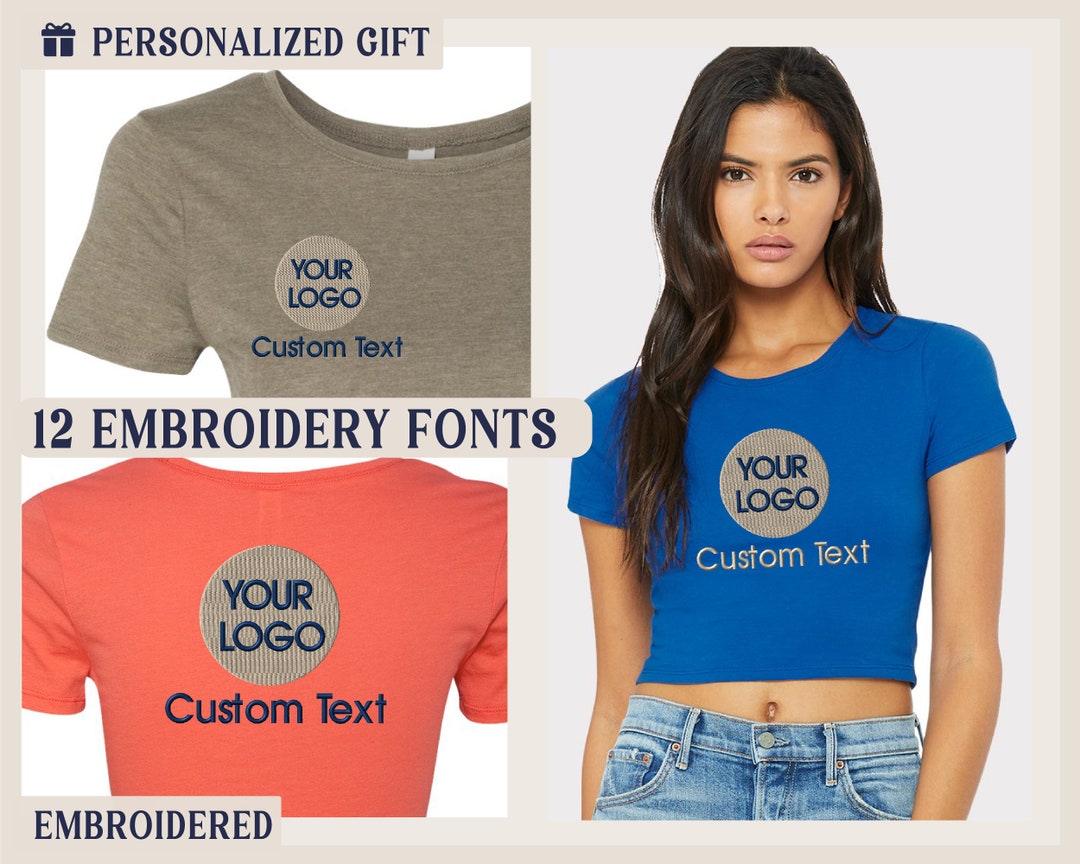 Custom Embroidered Crop Top: Personalized Logo, Form-fitting Tee - Etsy