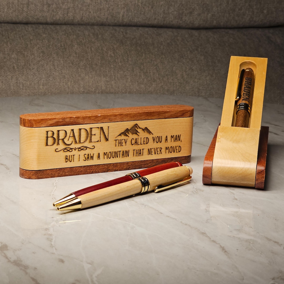 Personalized Wooden Pen Set With Stand & Gift Box | Engraved Pen Custom ...