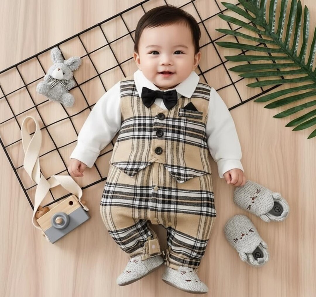 Baby Tuxedo Romper Bow Tie Suit | Baby Boy Wedding Outfit | Infant ...