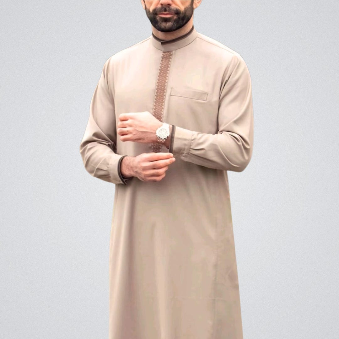 Beige Men’s Thobe | Islamic Thobe Jubbah Jubba Kaftan | Arabic Galabiya ...