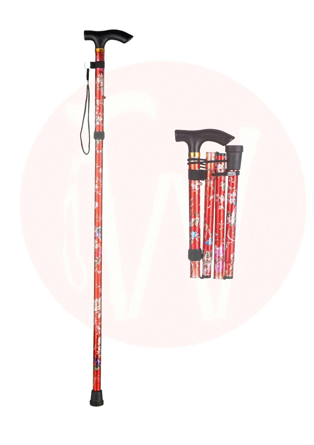 Walking Sticks- Walking Stick Red Floral Lightweight Folding Cane ...
