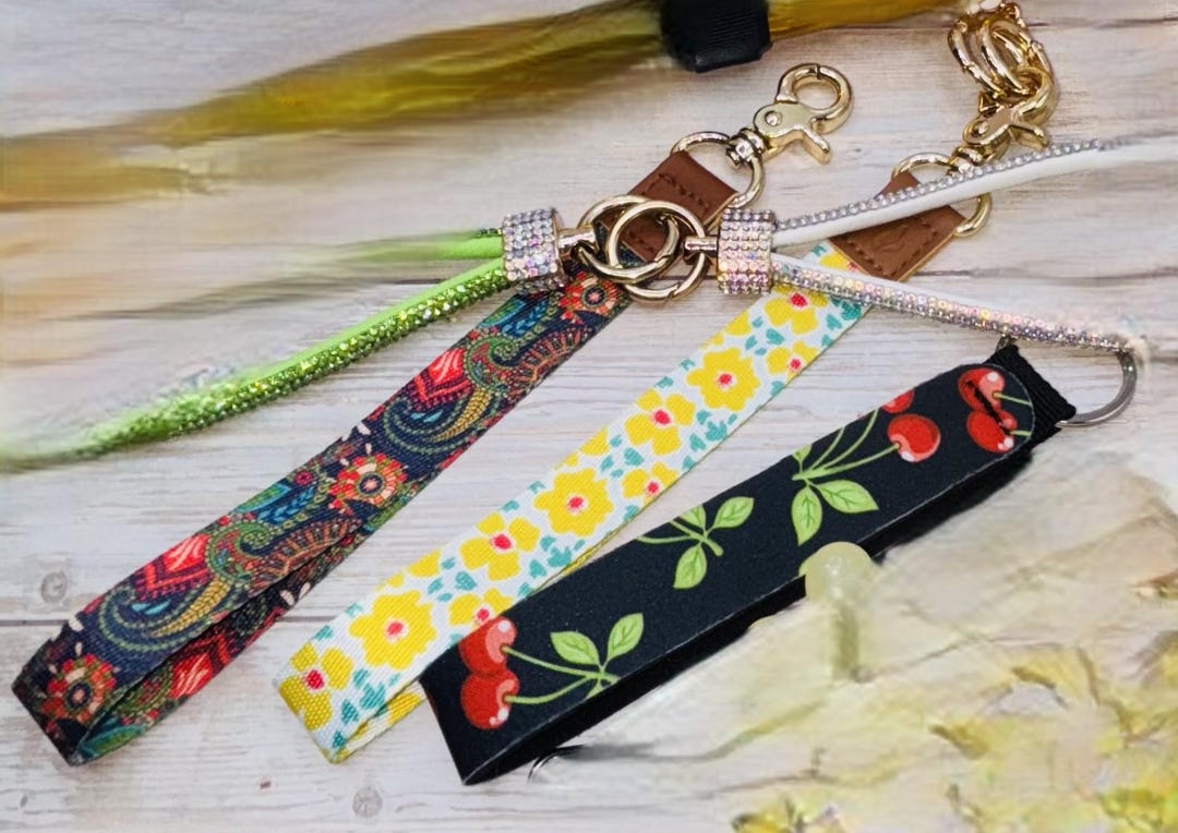 Walking Stick Safety Strap, Cherry Sunflower, Paisley. Wristlet, Phone ...
