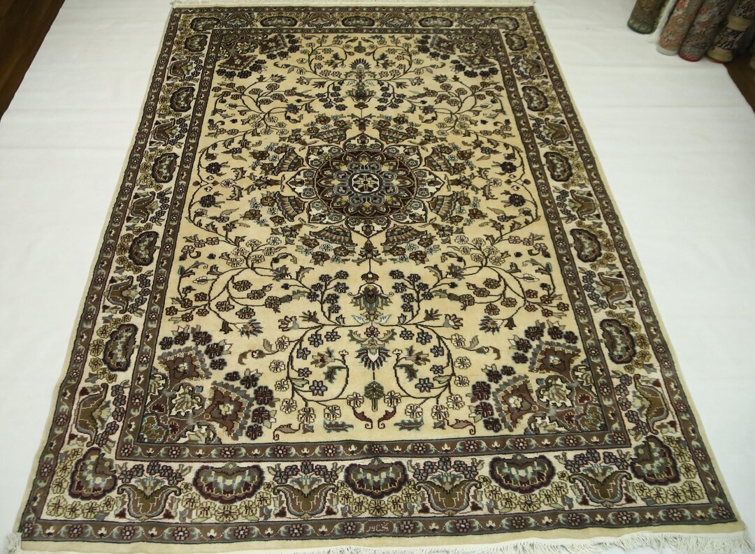 6x9 Oriental High Quality Area Rug - Beige Persian Style Handmade ...