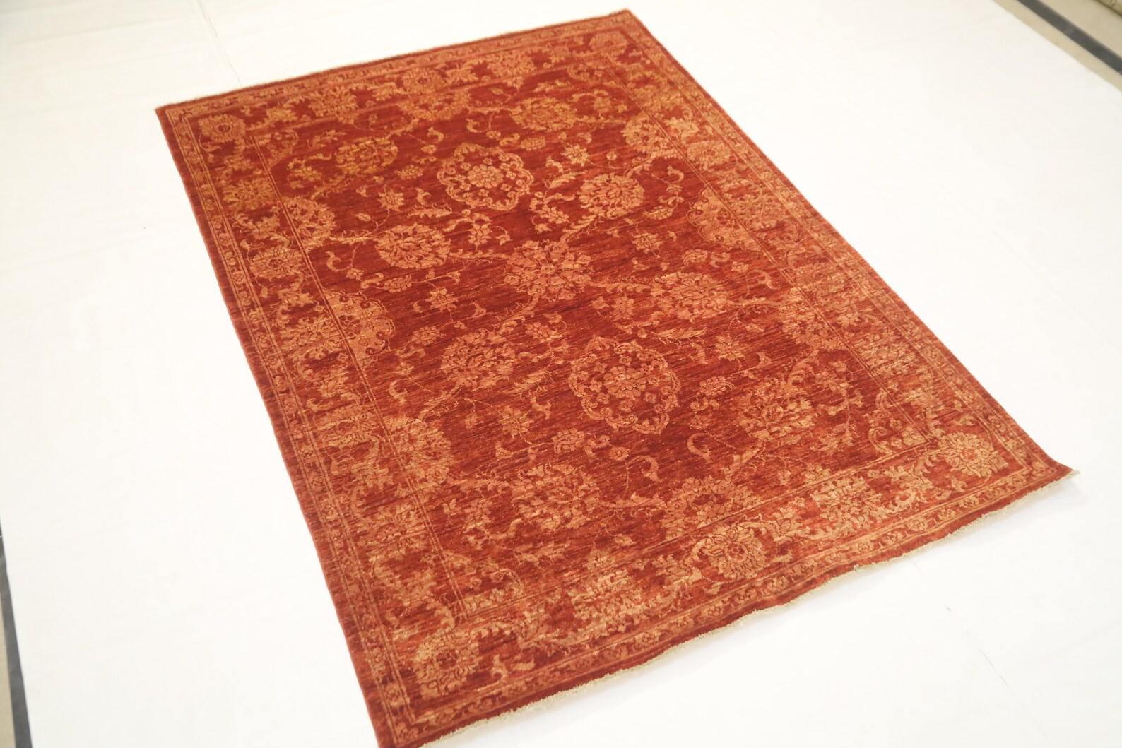 5x7 Over Rust Chobi Area Rug - Afghan Hand Made Floral Fine Quality ...