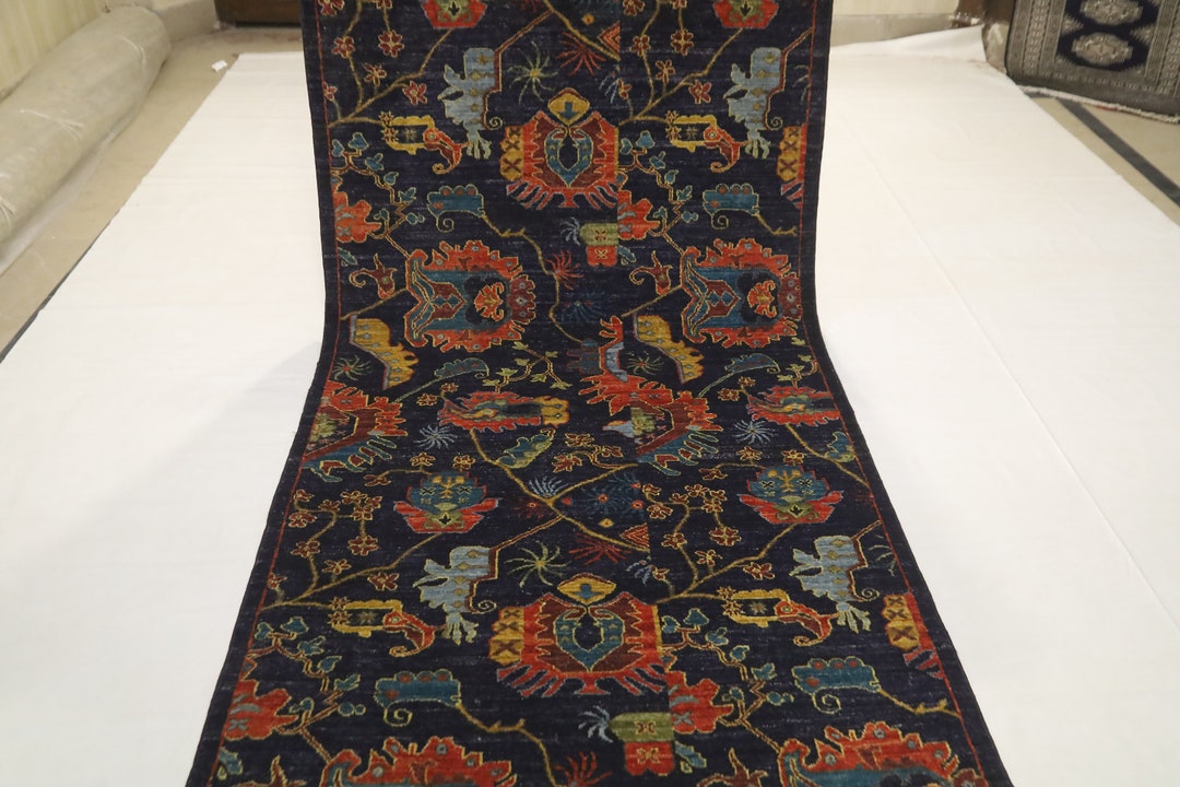 4x8 Ft Chobi Area Rug - Blue Afghan Hand Knotted Geometric Veg Dye Wool ...