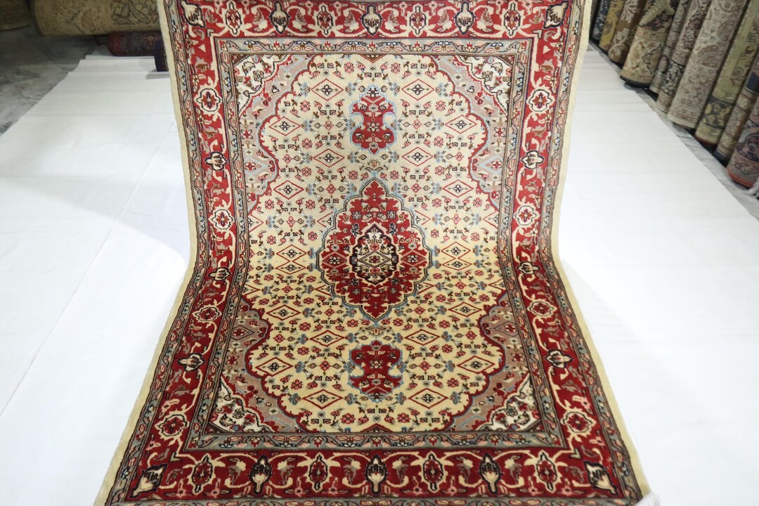 4x8 Feet Oriental High Quality Area Rug, Beige Red Persian Style Hand ...