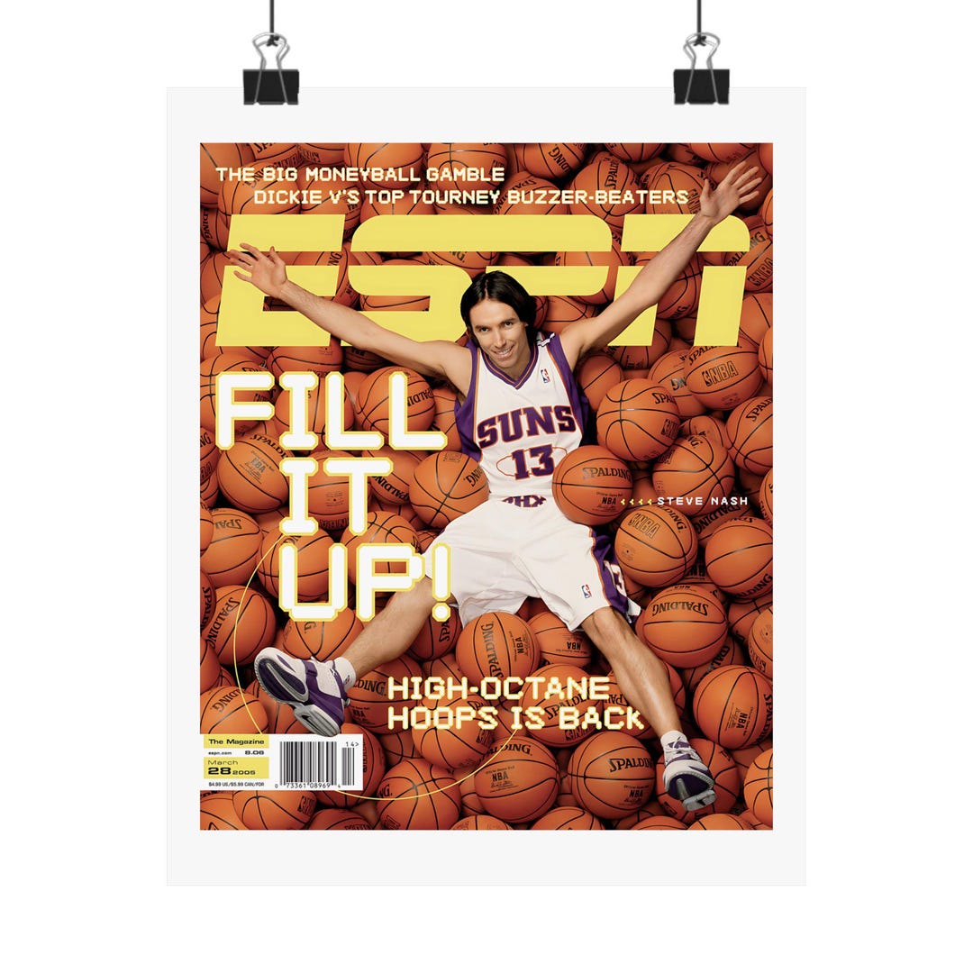Steve Nash, Phoenix Suns, NBA ESPN Cover Poster, Basketball Wall Art ...
