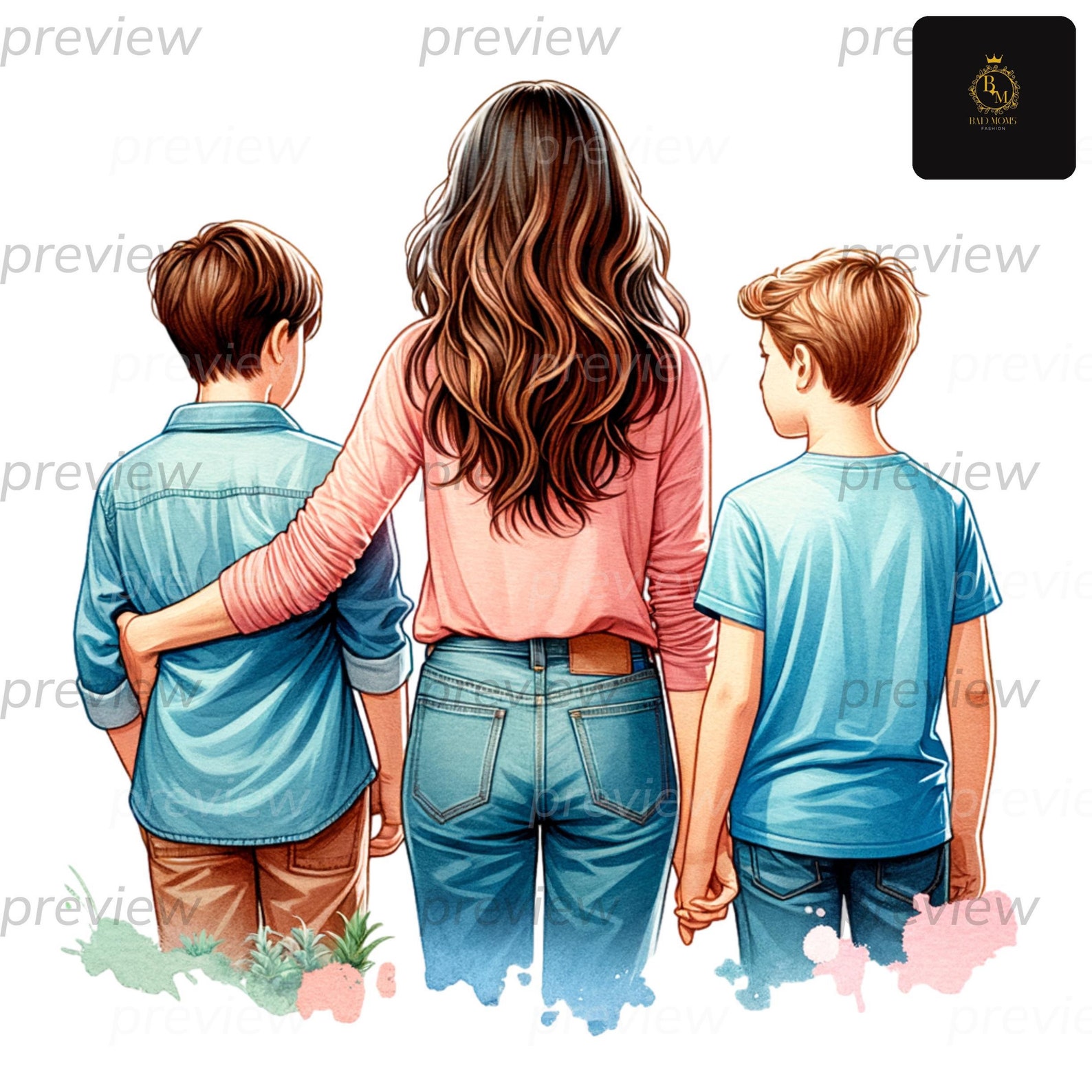 Heartwarming Mom of Boys Family Portrait Digital Download Sublimation ...