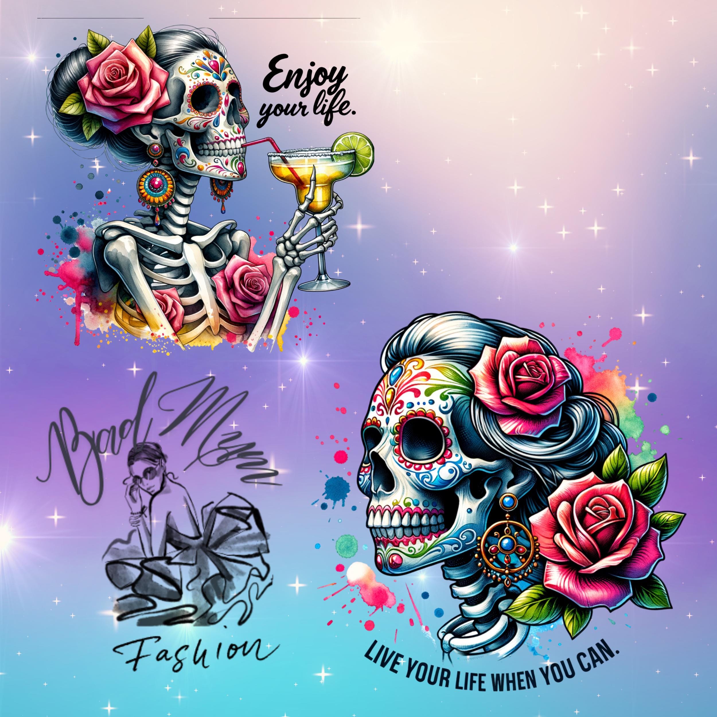 Colorful Sugar Skull Art - Dia De Los Muertos Skeleton With Flowers ...