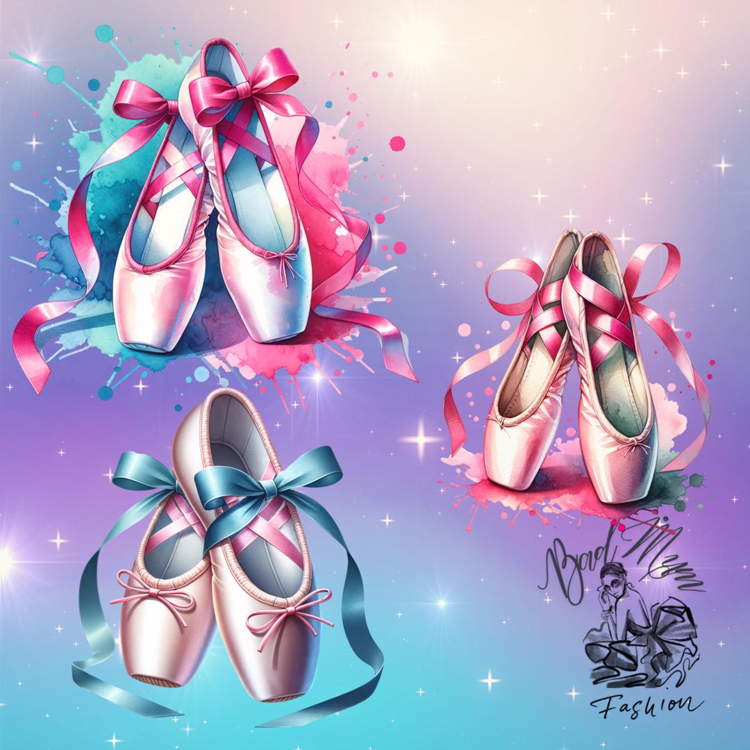 Stunning Ballet Shoe Illustrations - Pink Pointe Shoes Art for Dance Lovers - Instant Download ...