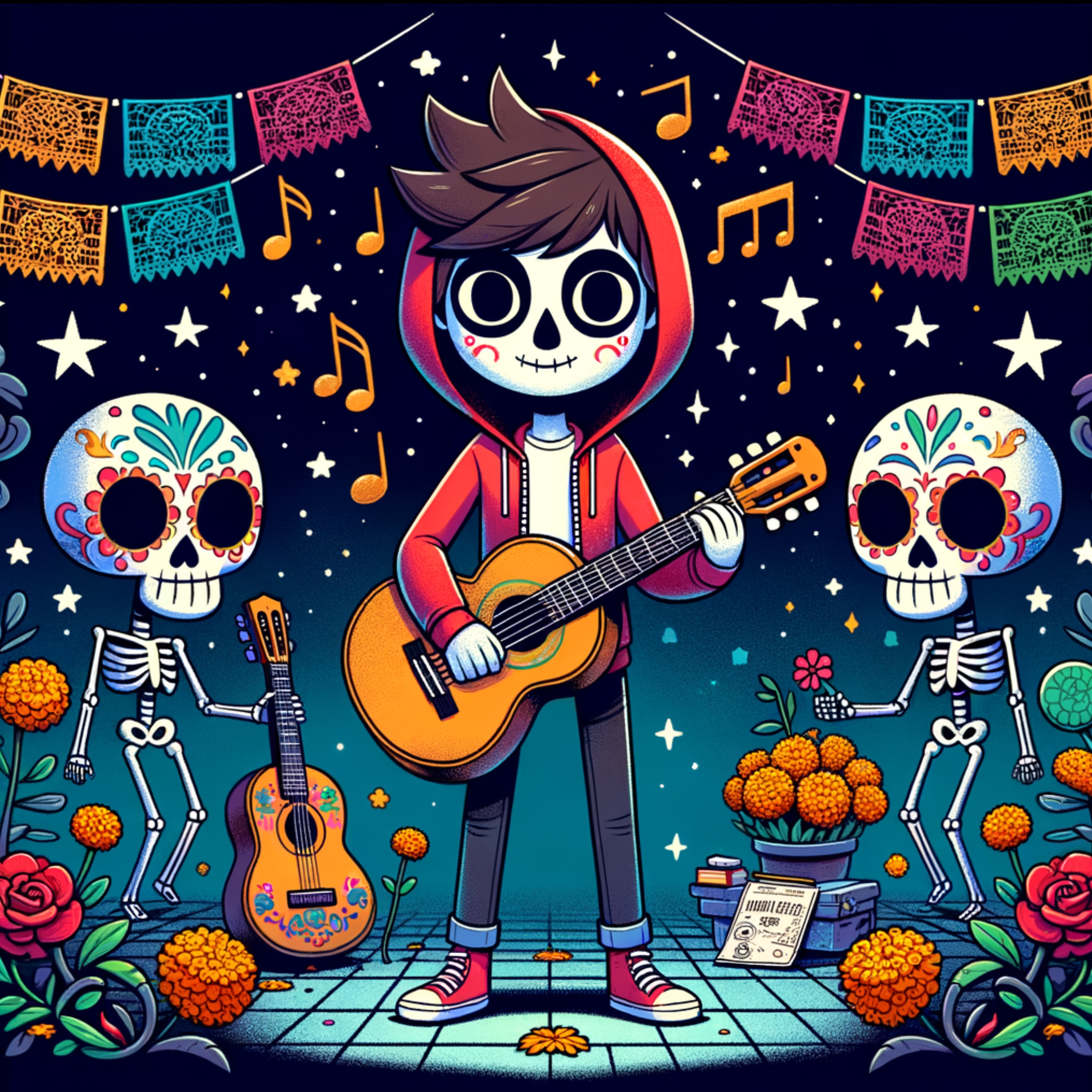 Vibrant Skeletons Halloween Art Coco Movie, Miguel, Dia De Los Muertos ...