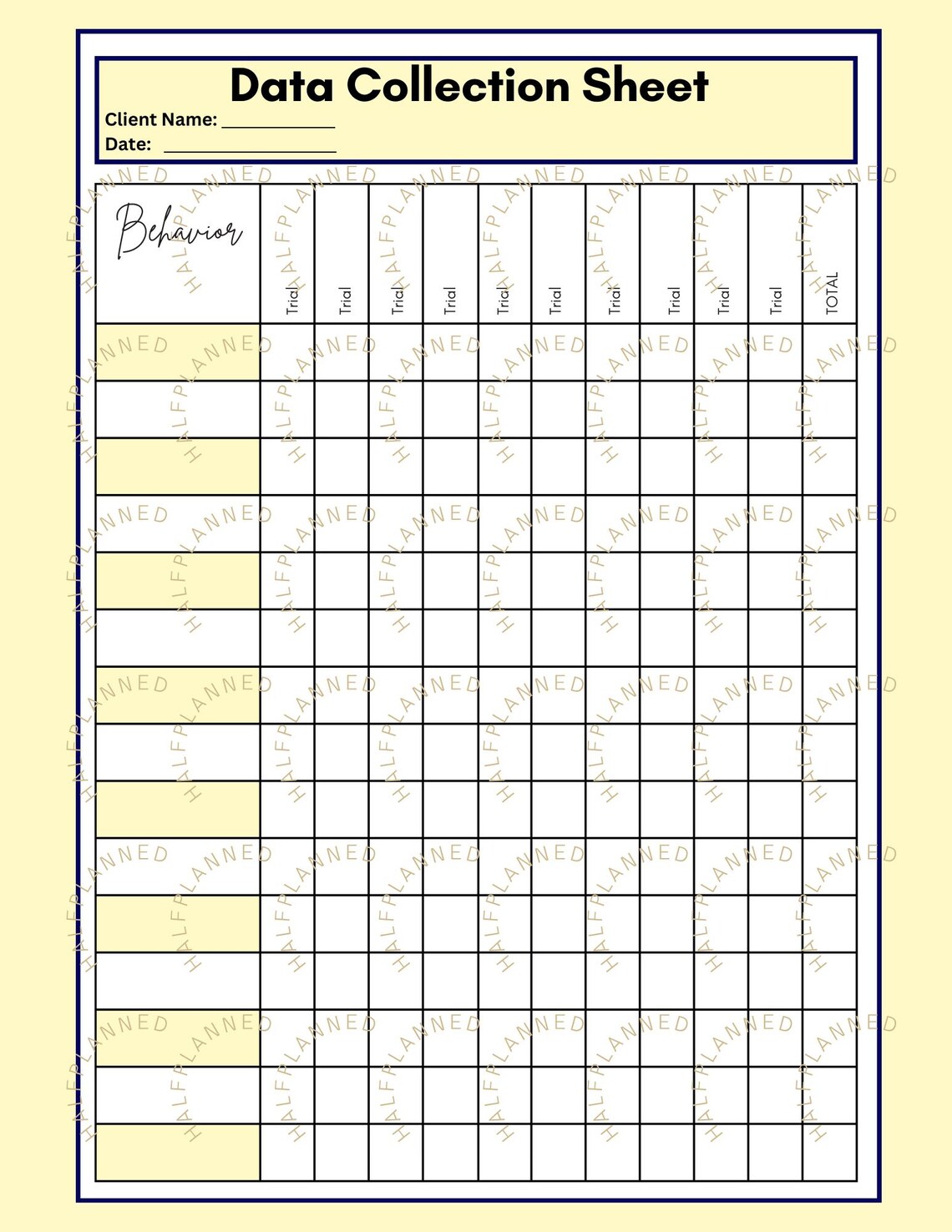 Data Collection Sheet | Printable ABA Therapy Tracker | RBT Session Log ...